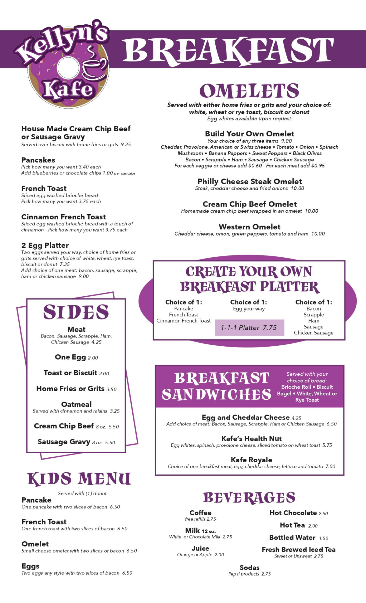Menu - Kellyn's Kafe